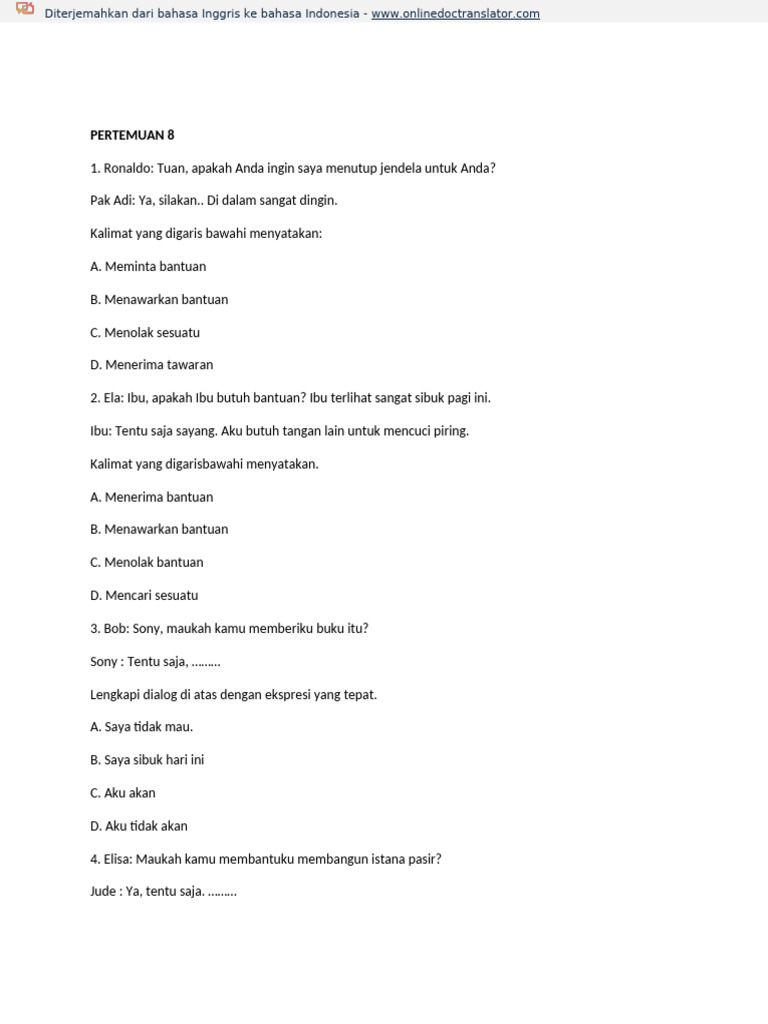 EXERCISE MEETING 8 (ASKING & OFFERING FOR HELP) .En - Id | PDF | Languages Of Southeast Asia ...