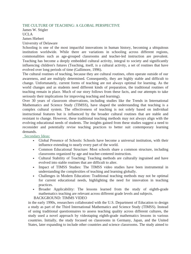 The Culture of Teaching | PDF