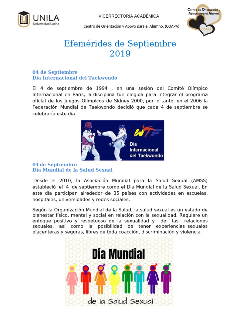 Efemérides Septiembre 2020 | PDF