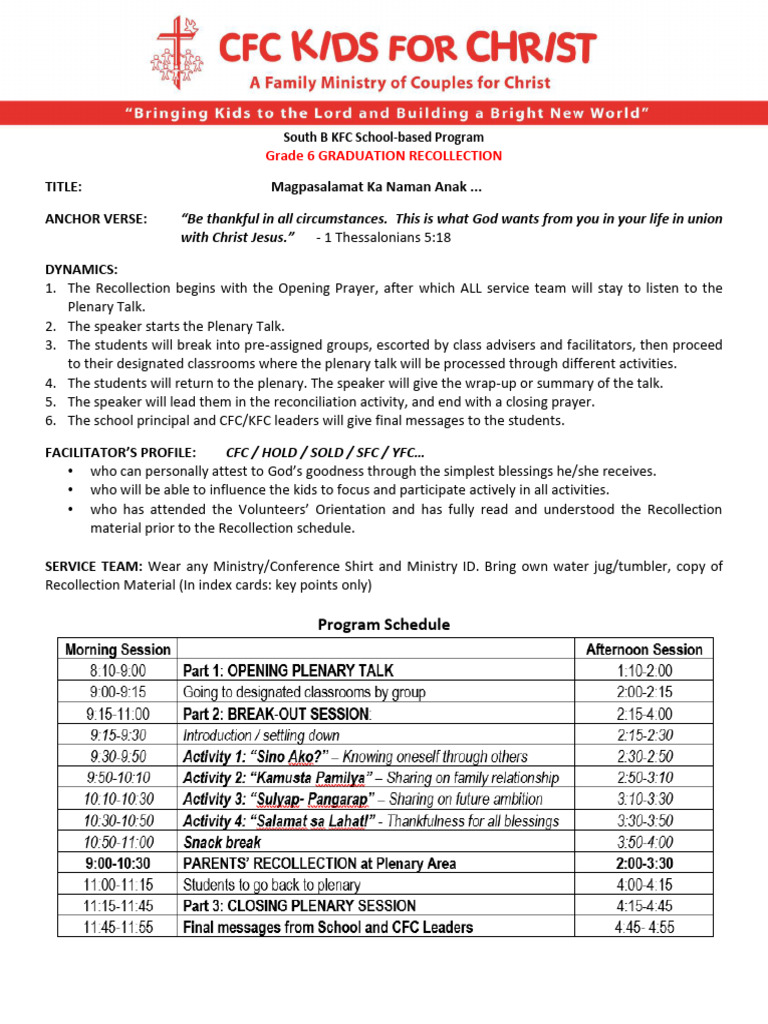 2024 KFC School Based Graduation Recollection | PDF