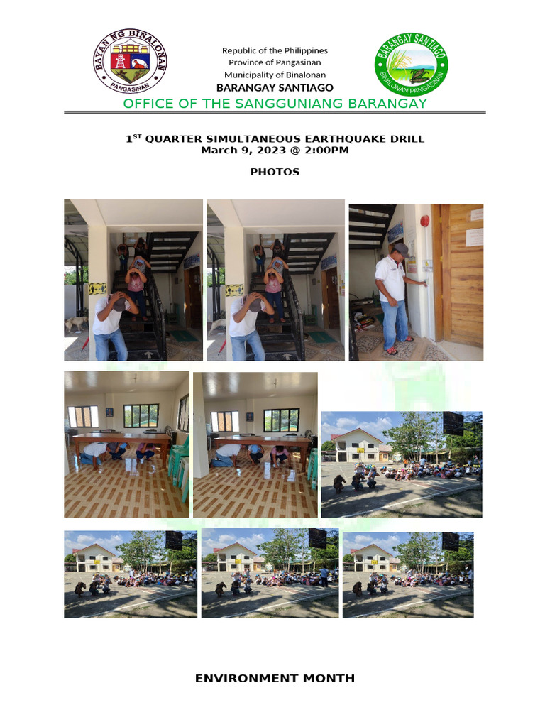1 ST Quarter Earthquake Drill | PDF