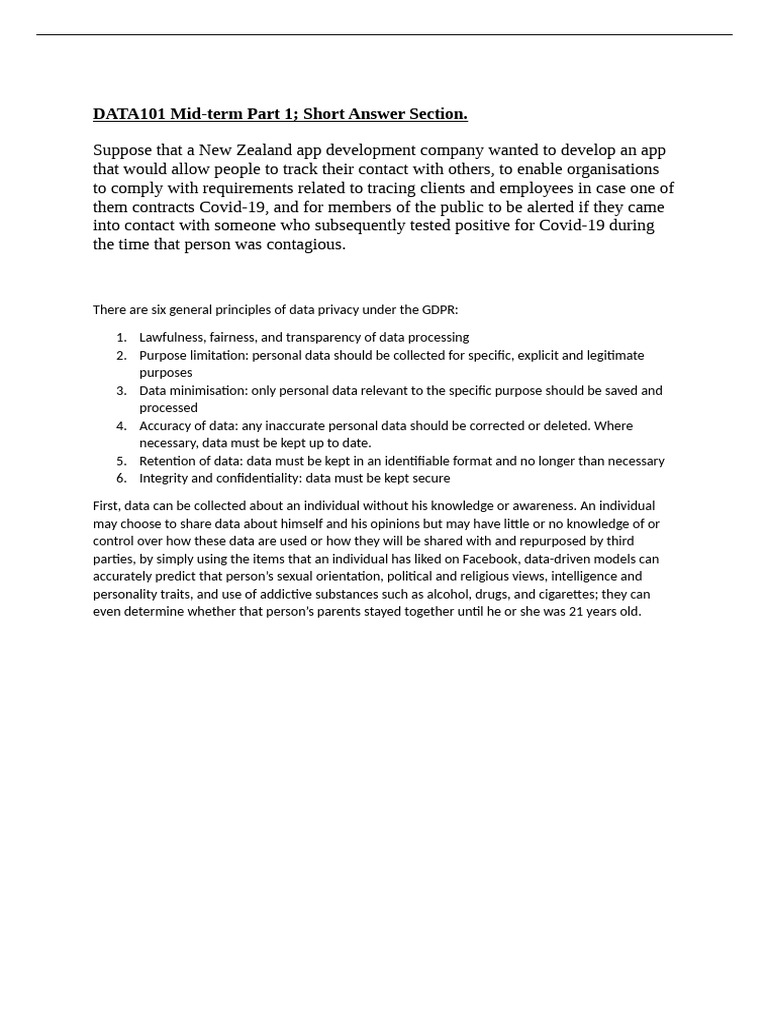 DATA101 Mid Term Part 1 Short Answer | PDF
