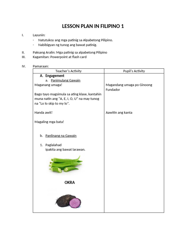 Lesson Plan in Filipino 1 | PDF