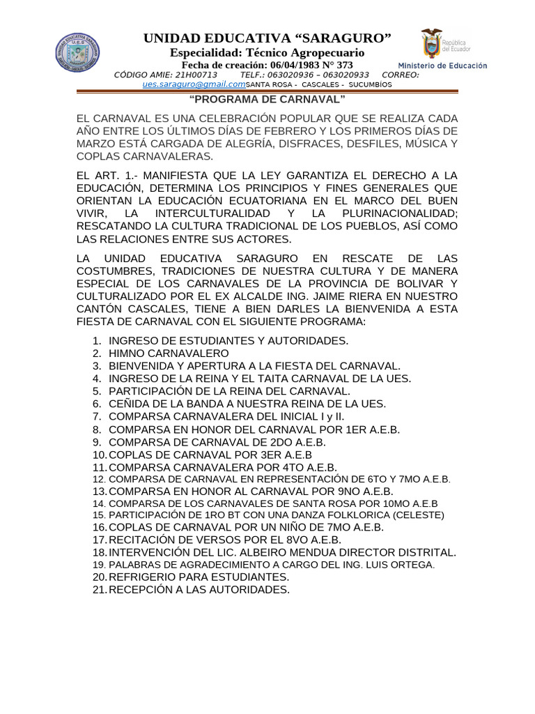 Programa de Carnaval | PDF