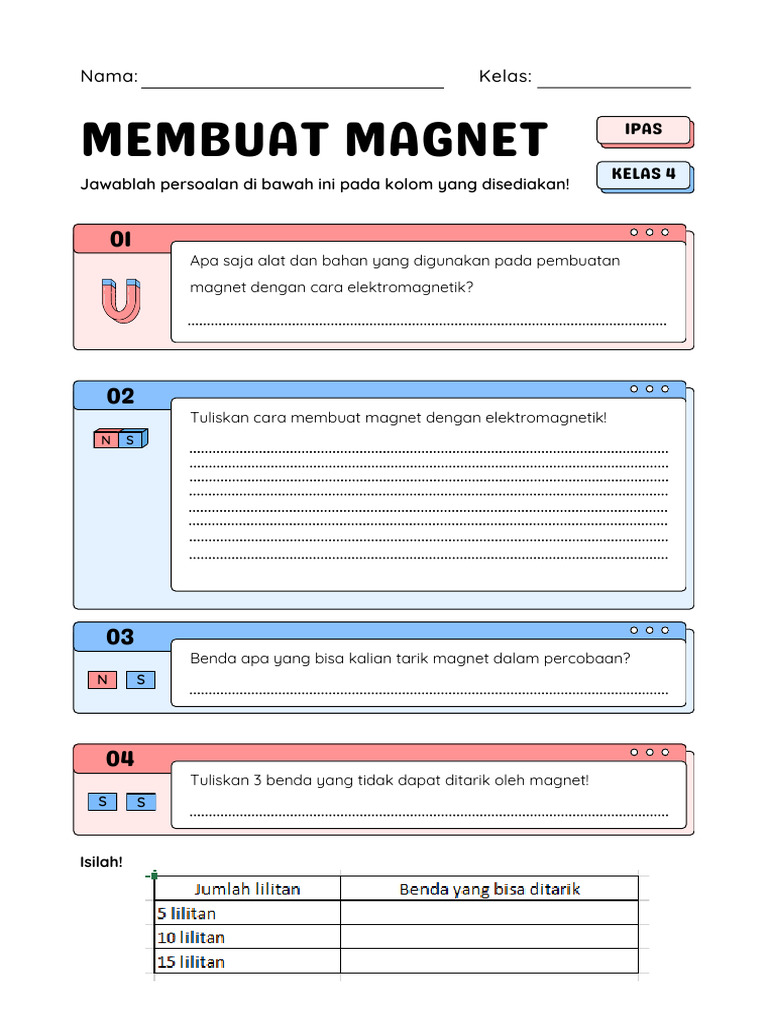 Magnet IPAS Lembar Kerja Pendidikan Merah Biru Garis Rapi Sederhana | PDF
