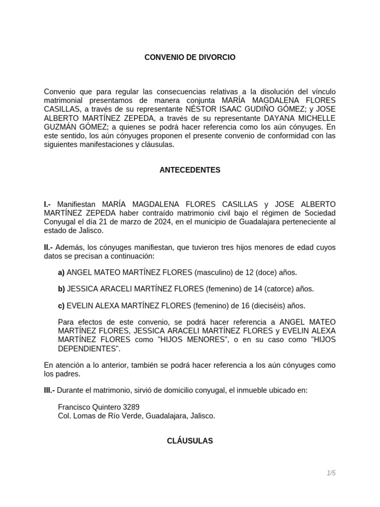 Convenio de Divorcio | PDF