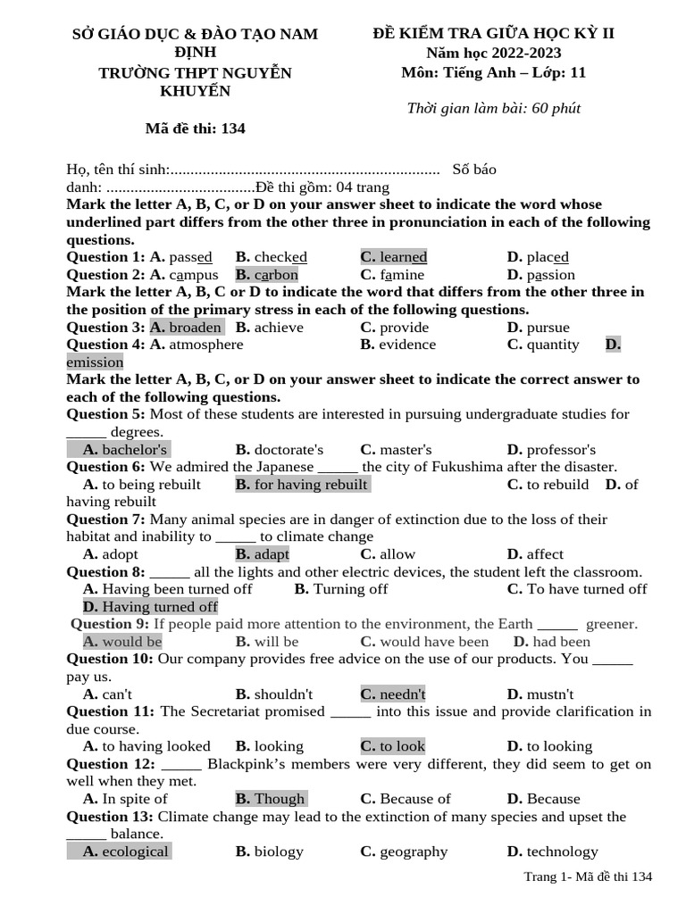 ĐỀ 8 TUẦN HK2 NK | PDF