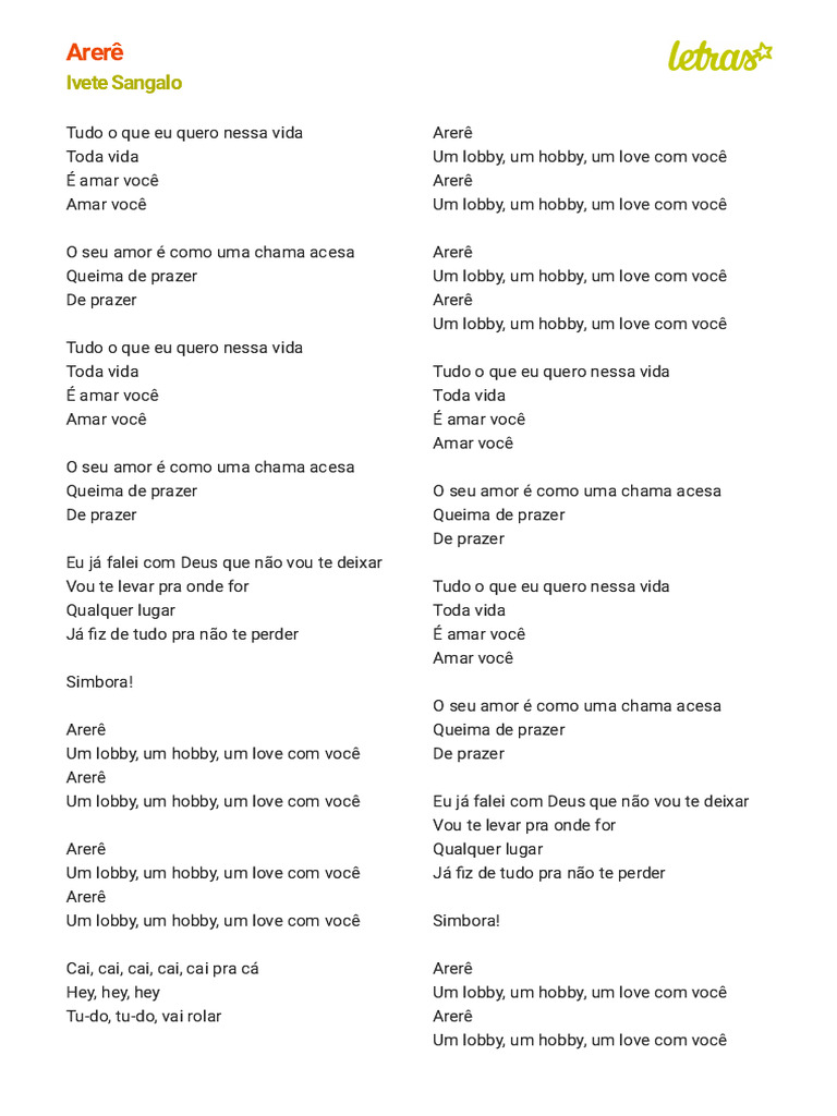 ARERÊ - Ivete Sangalo (Impressão) | PDF