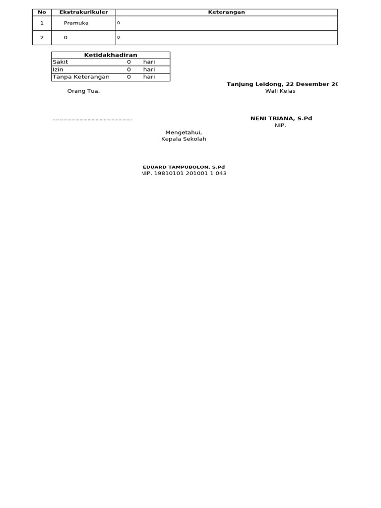 Rapor Dimas Setiawan | PDF