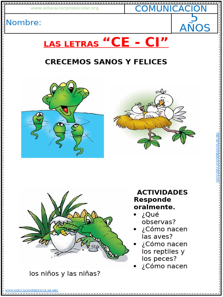 Letras Ce Ci para Niños de 5 Años | PDF