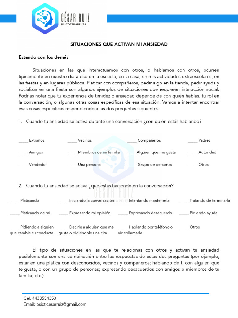 Ejercicio de Situaciones de Ansiedad | PDF
