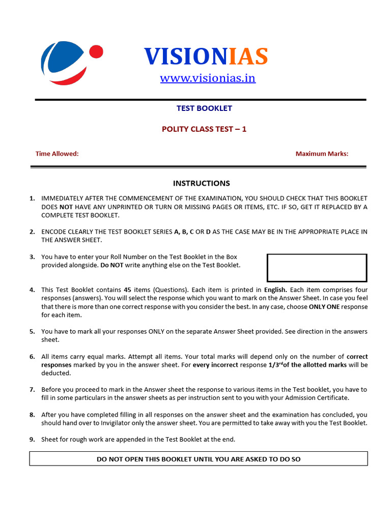 Polity Test 14.4.2024 | PDF