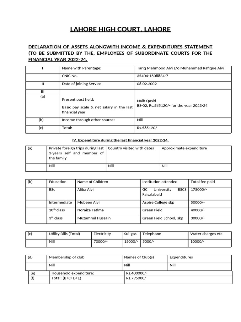 Tariq Asset Declaration 2024 Pdf