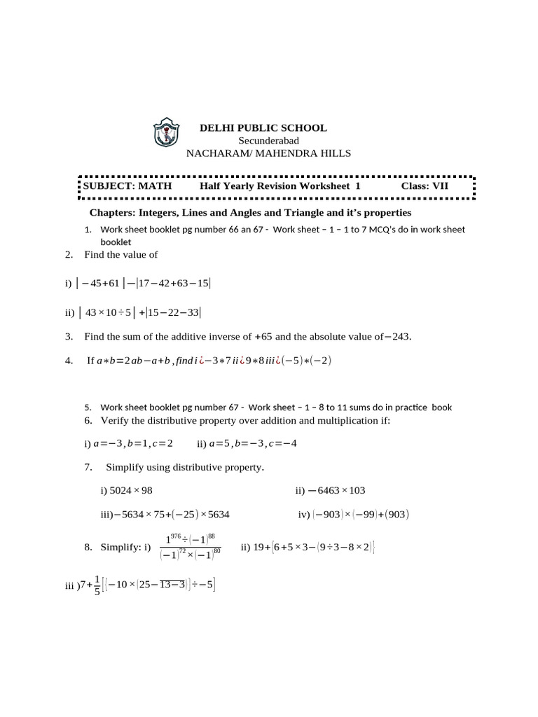 Hy RWS 1 CL7 2024-25 | PDF
