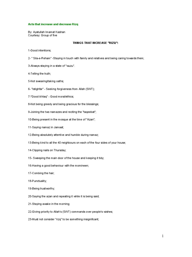 Acts That Increase and Decrease Rizq | PDF | Religious Behaviour And ...