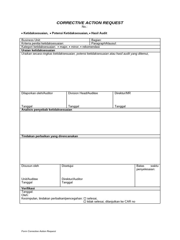 Corrective Action Request | PDF