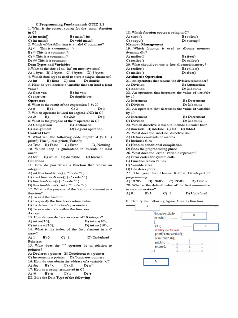 C Programming Fundamentals QUIZ 1.1 | PDF