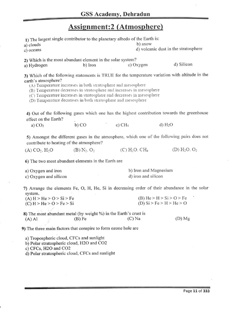 ATMOSPHERE Questions | PDF