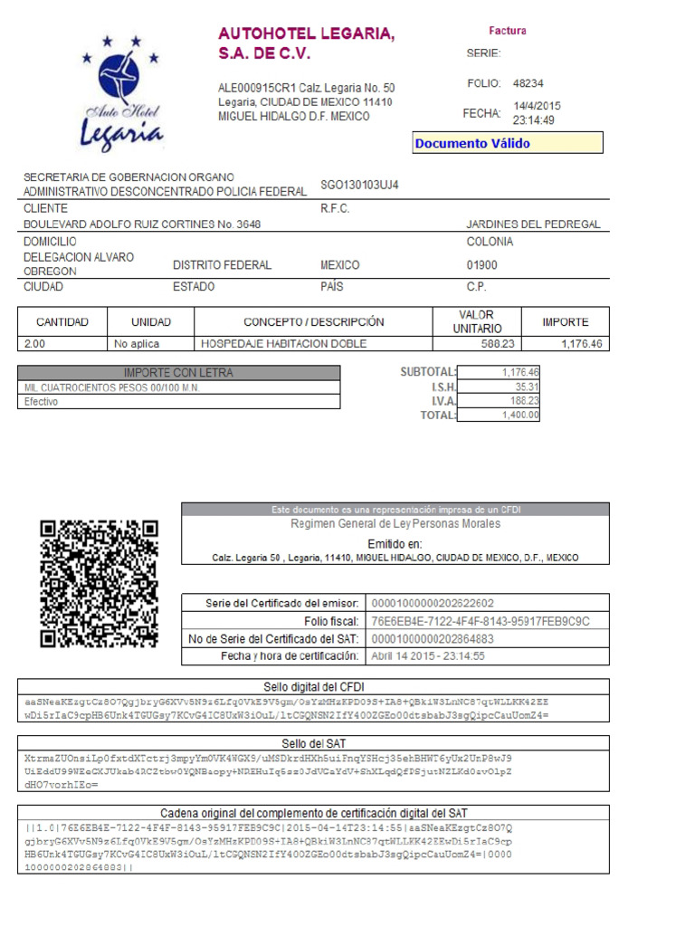 Hotel Factura Ejemplo | PDF