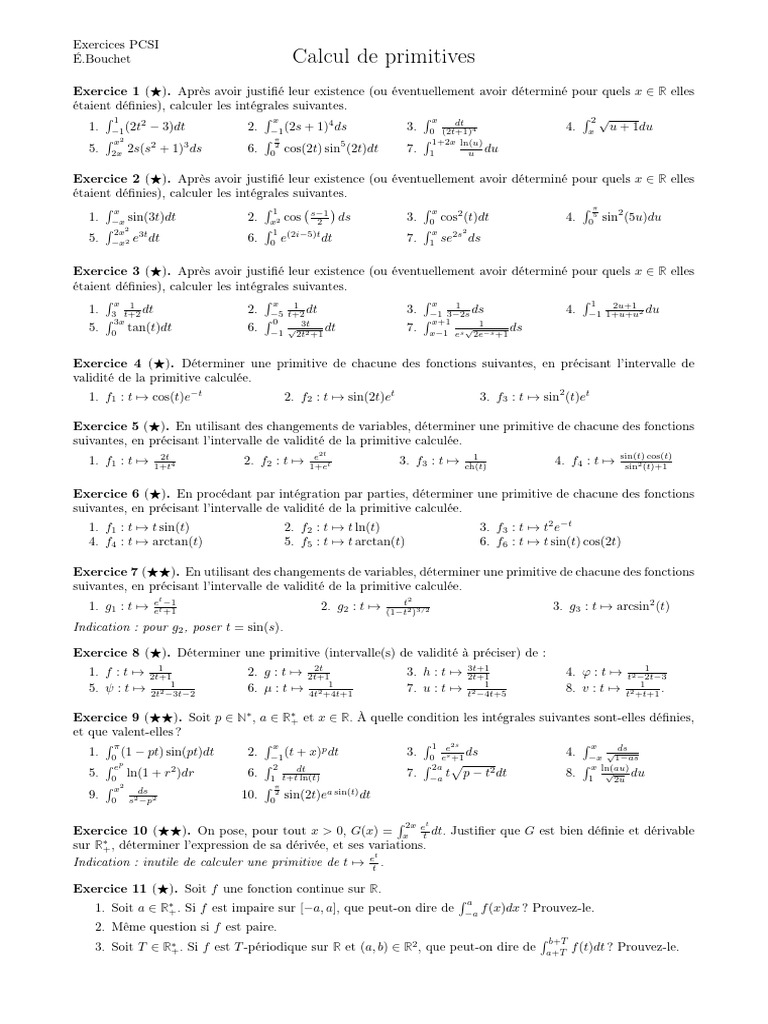 Exercices Calcul de Primitives | PDF