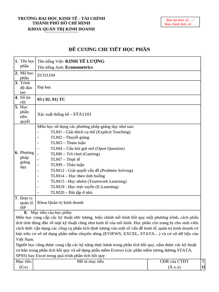 Dcct2024-Kinh Tế Lượng - Eco104 | PDF