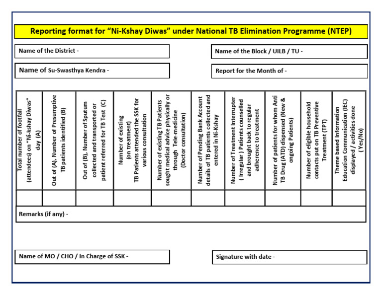 Reporting Format For "Ni-Kshay Diwas" Under NTEP - Final | PDF