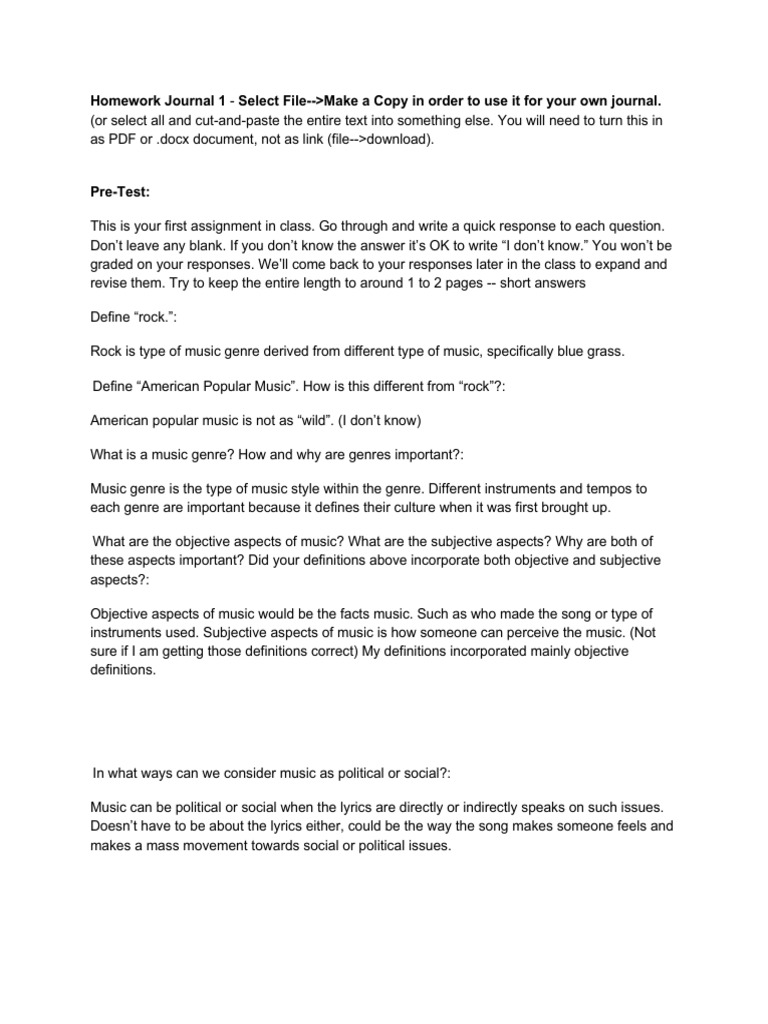 307 Homework Journal 1 - Pre Test | PDF