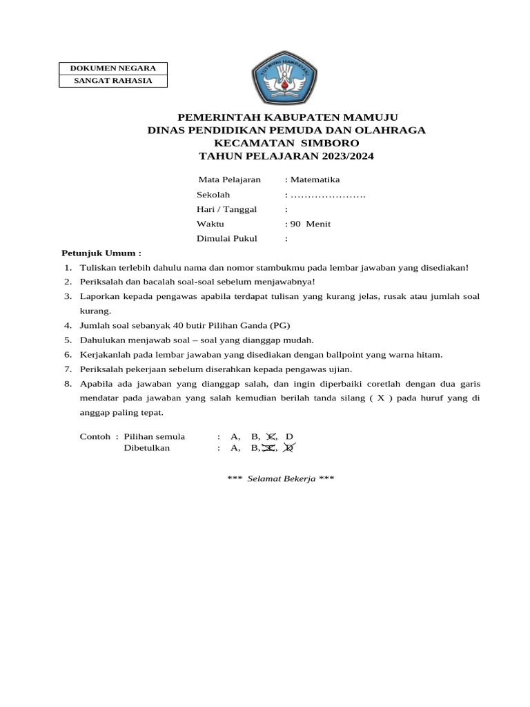 Master Soal Us Matematika 2023 Final | PDF