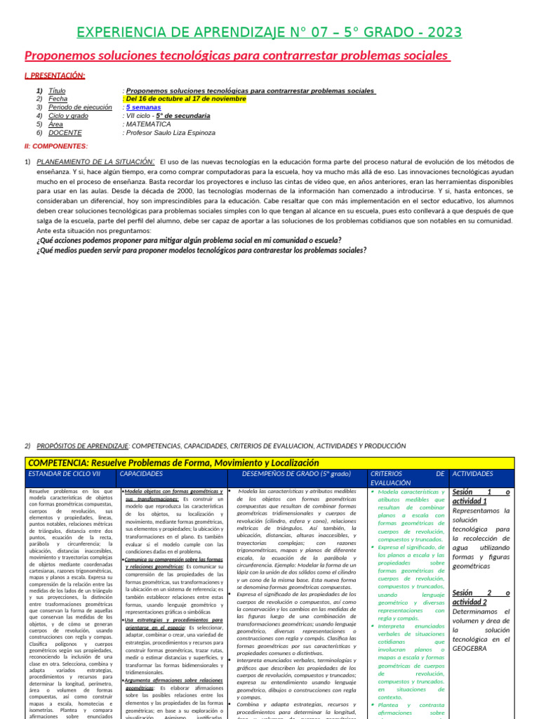 5° - PLANIFICACIÓN EDA 7 ok | PDF
