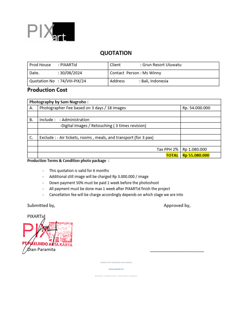 Grun Resort Uluwatu Quotation | PDF