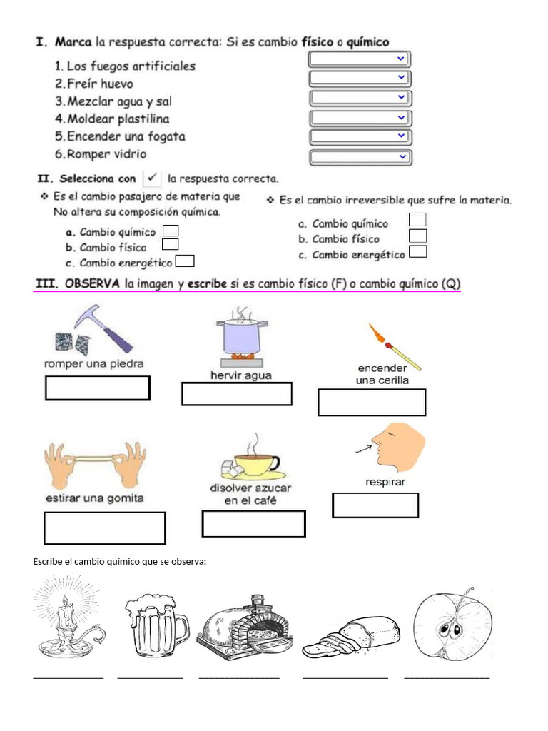 Ficha Cambios Fisicos y Quimicos | PDF