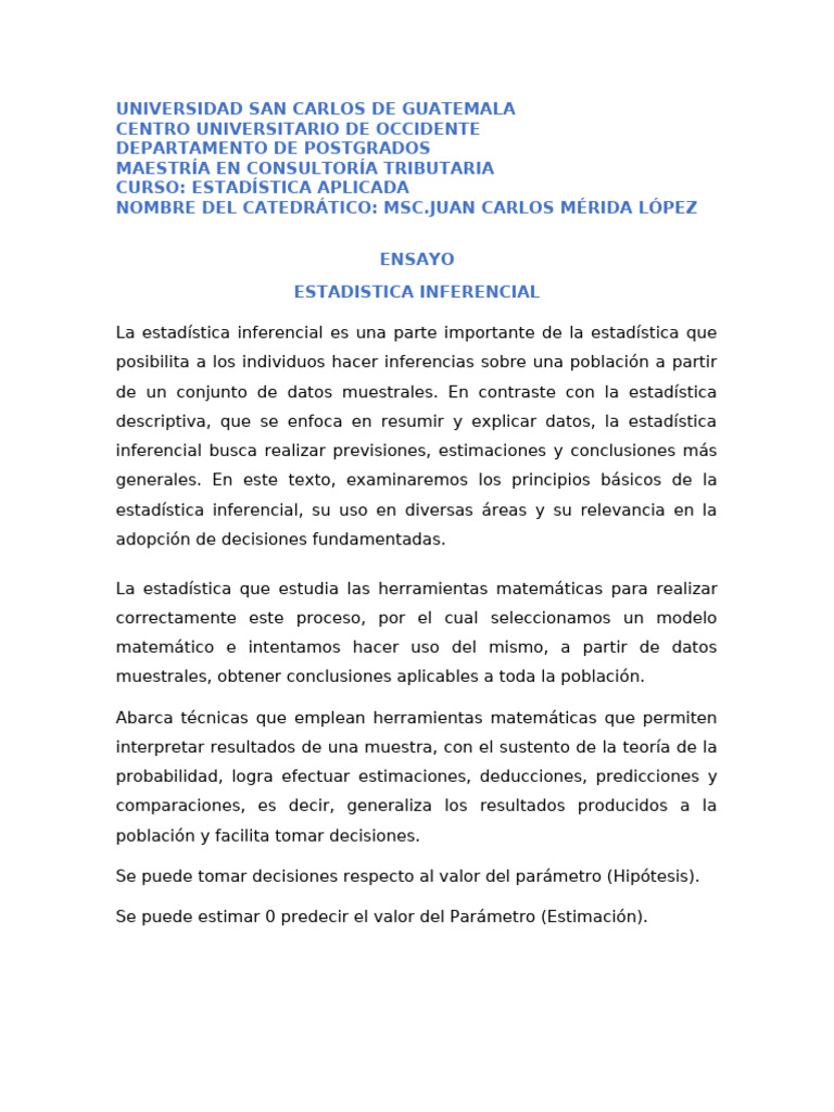 Estadistica Inferencial | PDF | Estadísticas | Muestreo (Estadísticas)