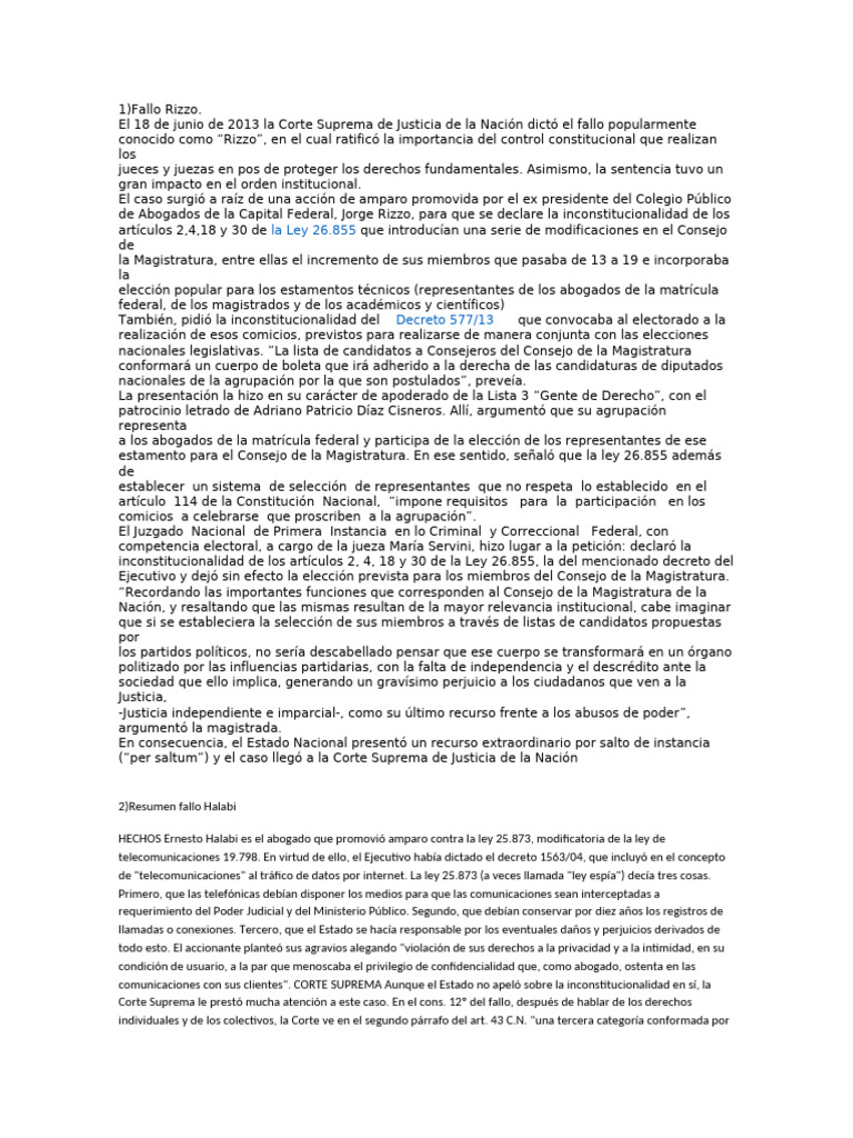 Fallos Resumen Del Segundo Parcial Constit | PDF