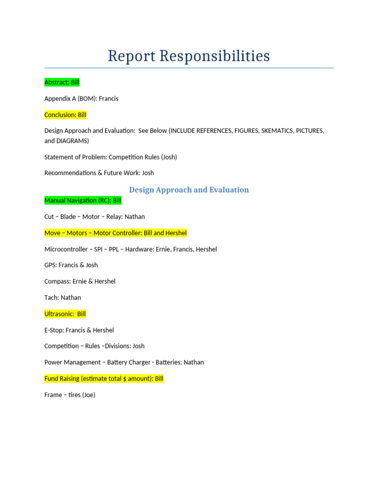 Report Responsibilities | PDF