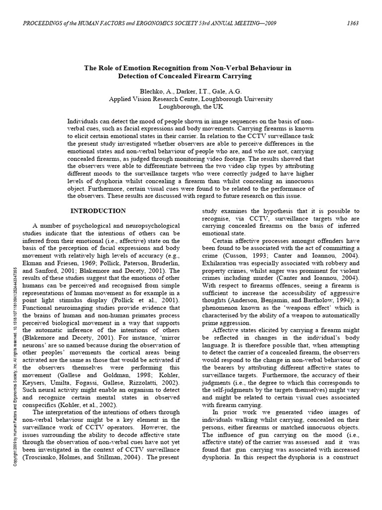 The Role of Emotion Recognition From Non Verbal Behaviour in Detection ...