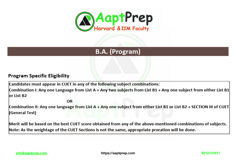 AaptPrep DU BA Program Eligibility | PDF
