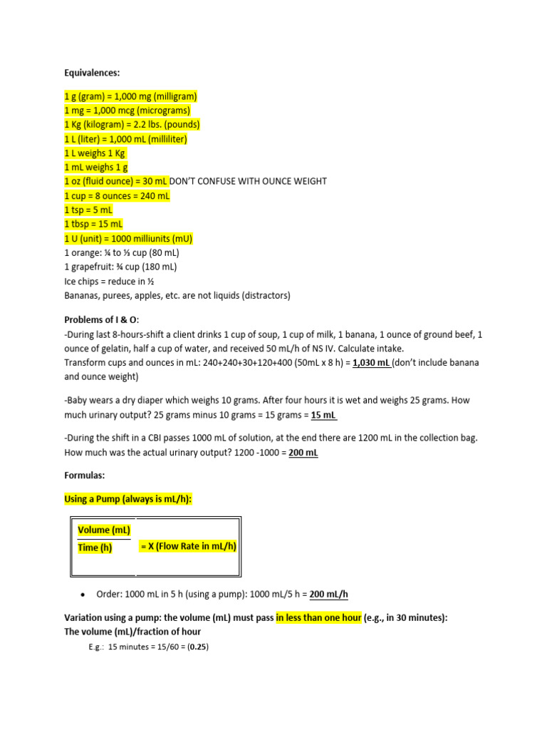 Calculations Formulas | PDF