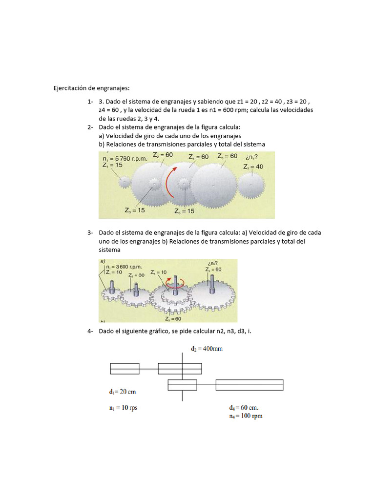 Ejercitación de Engranajes | PDF