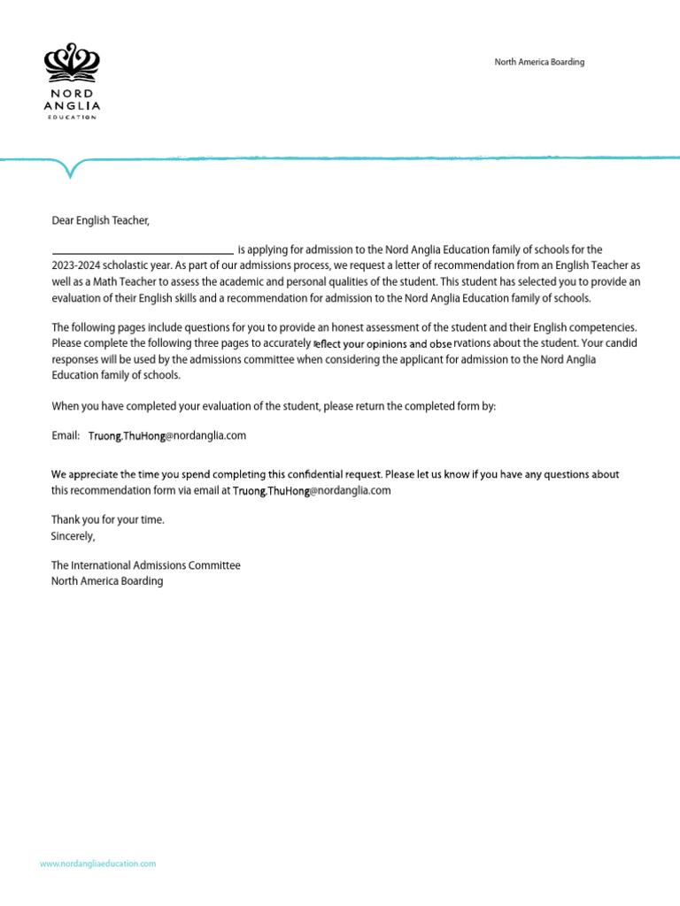 NAE English Teacher Recommendation 2023-24 | PDF