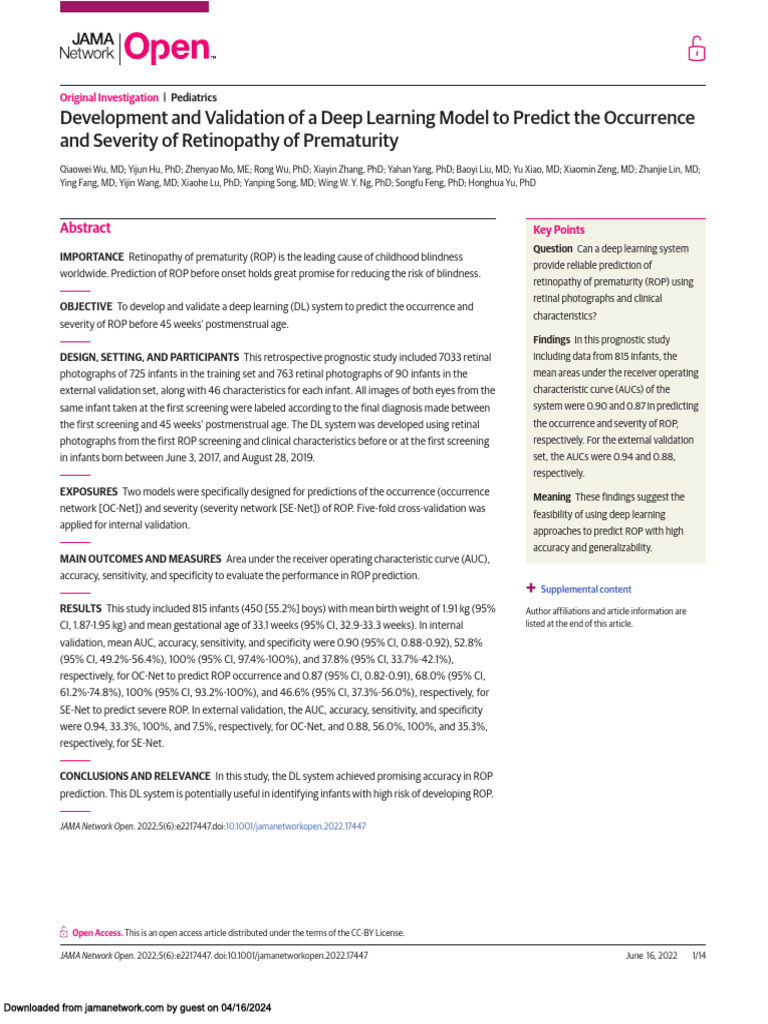 Development and Validation of A Deep Learning Model To Predict The Occurrence and Severity of ...