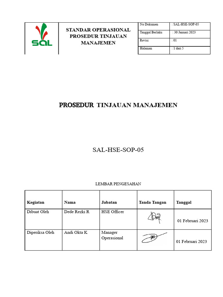 SOP 05. Tinjauan Manajemen .doc | PDF