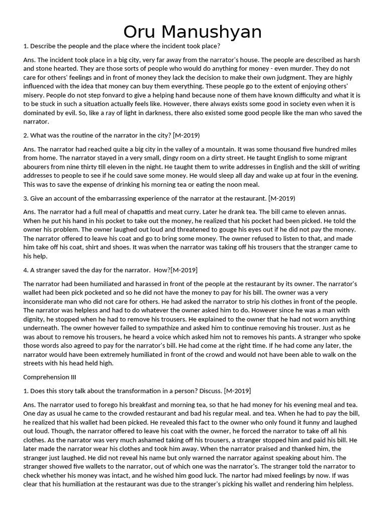 Chapter 4 Oru Manushyan | PDF