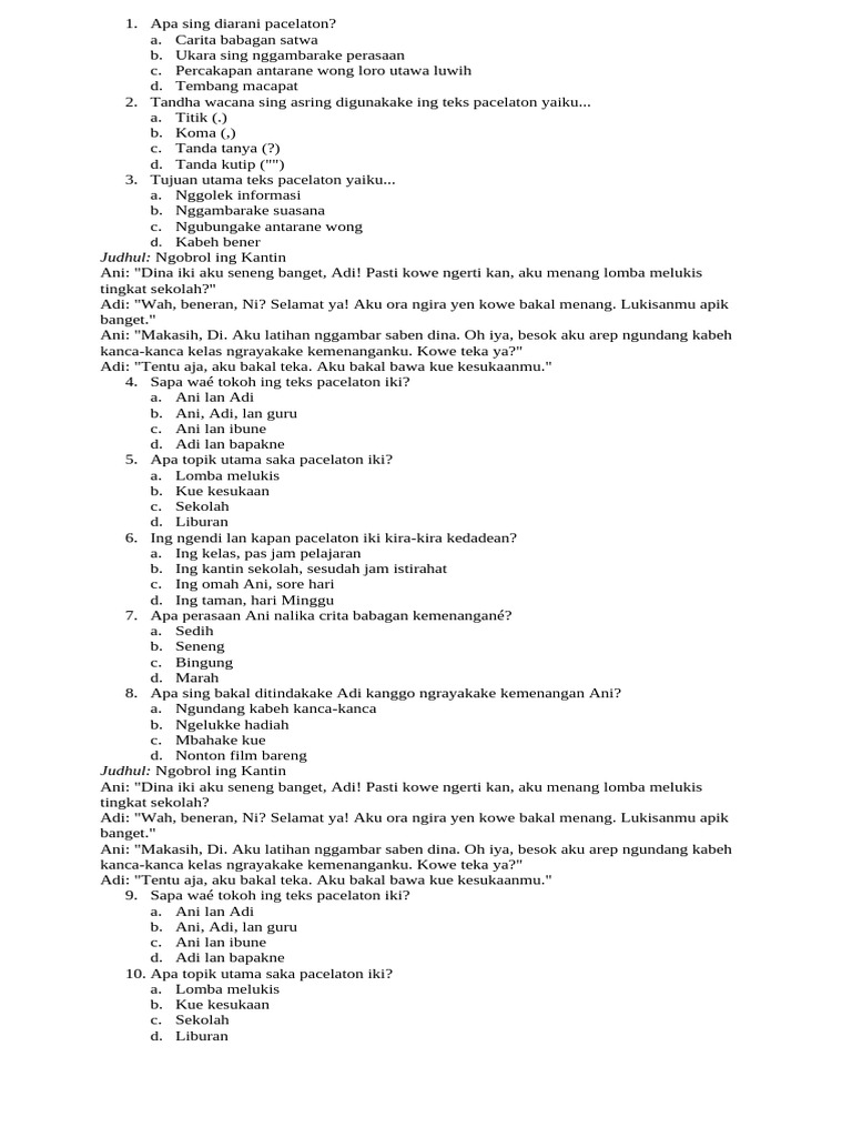 Bahasa Jawa Kelas 4 Tentang Teks Pacelathon | PDF