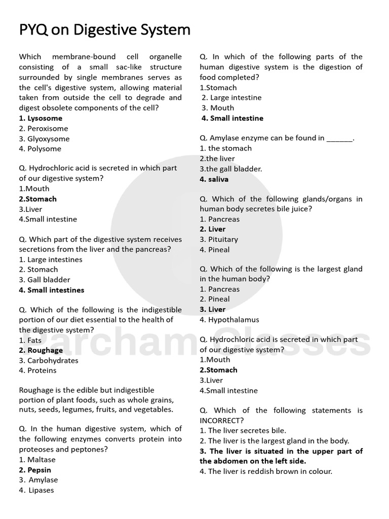 PYQ On Digestive System | PDF