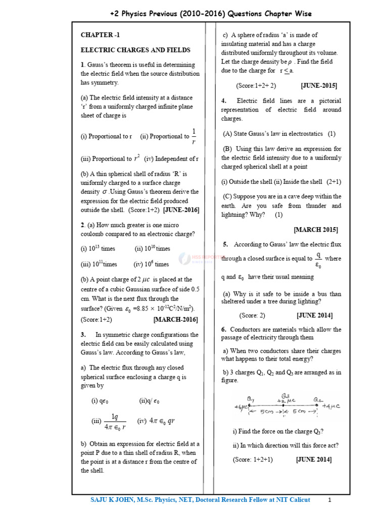 HSSRptr-+2 Physics Chapterwise Question Bank by Saju K John | PDF