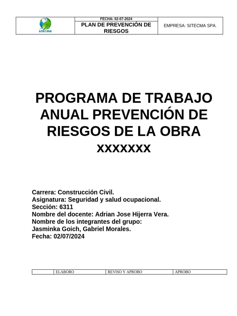 Modelo Programa-Prevencion-de-Riesgos-2024 | PDF | Seguridad y salud ocupacional | Business