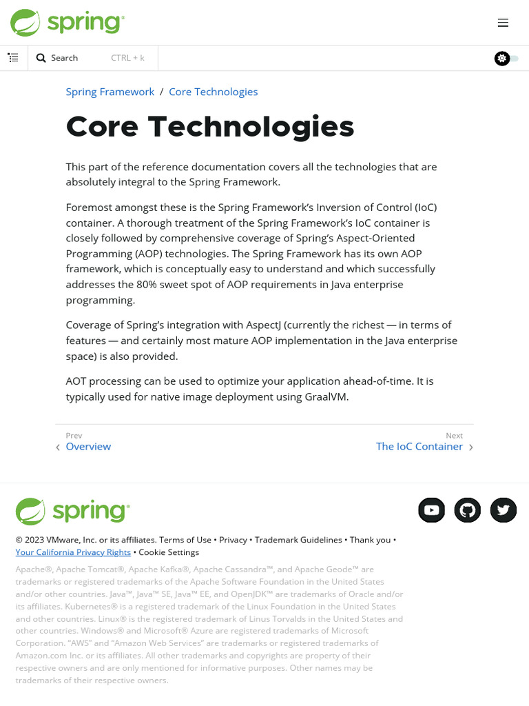 Core Technologies Spring Framework | PDF