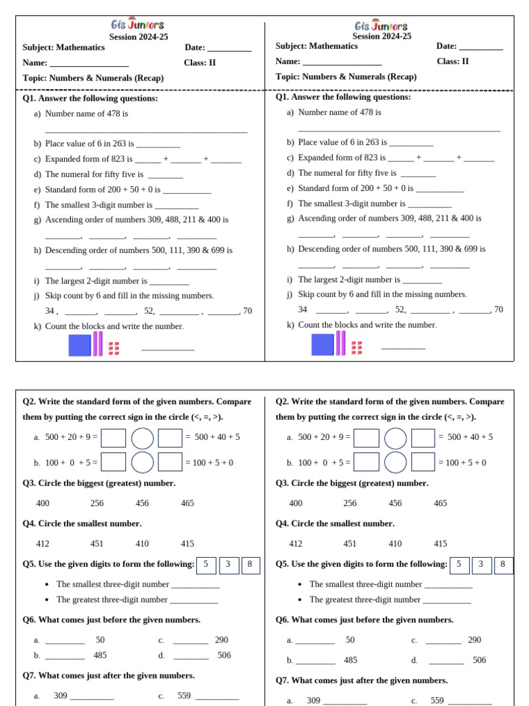 Number Numeration Recap -2 | PDF