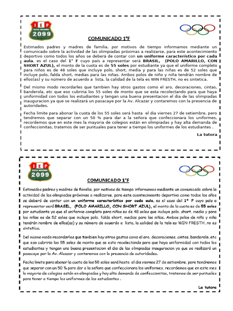 COMUNICADO OLIMPIADAS | PDF