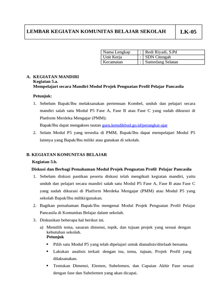 LK 05 Redi Riyadi, S.Pd. | PDF